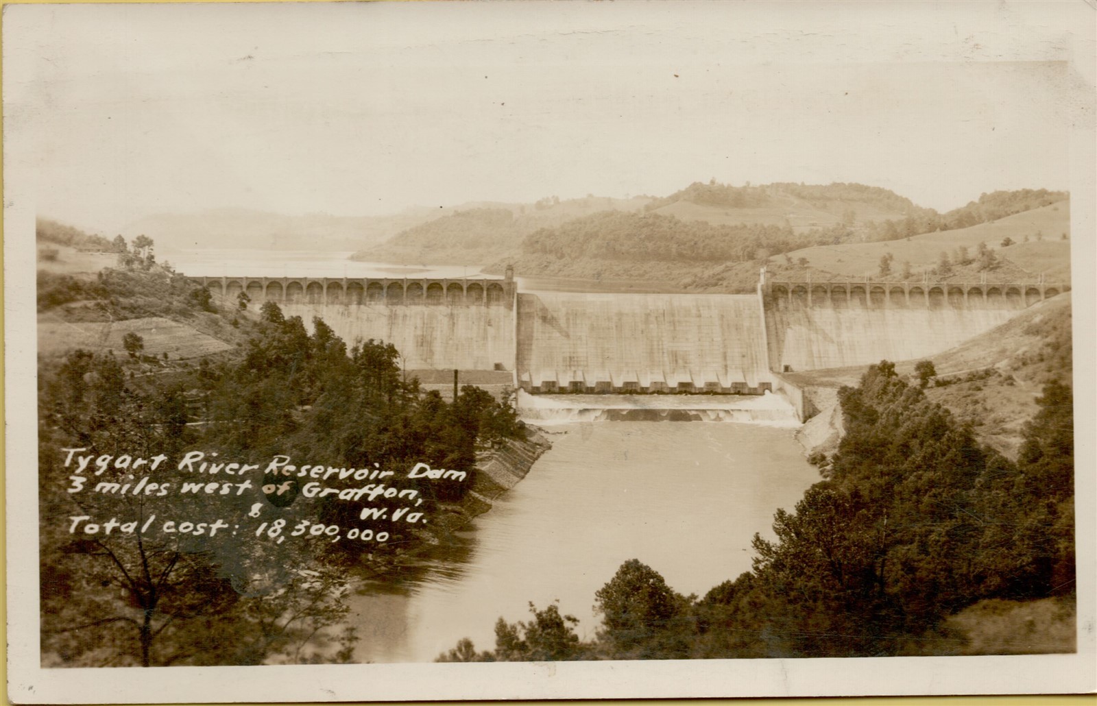 Tygart River Reservoir Dam West of Grafton WV RPPC Real Photo Postcard ...