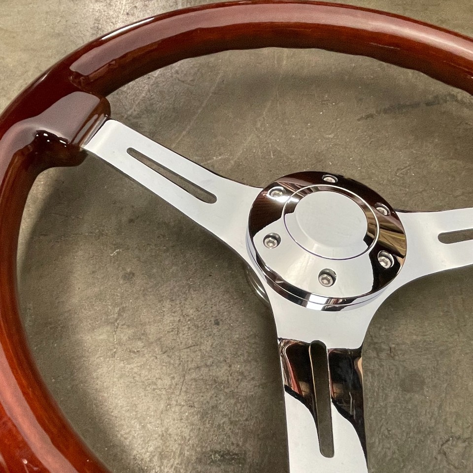 15 Inch Chrome Polished Steering Wheel Dark Wood 3-Spoke with Chrome ...