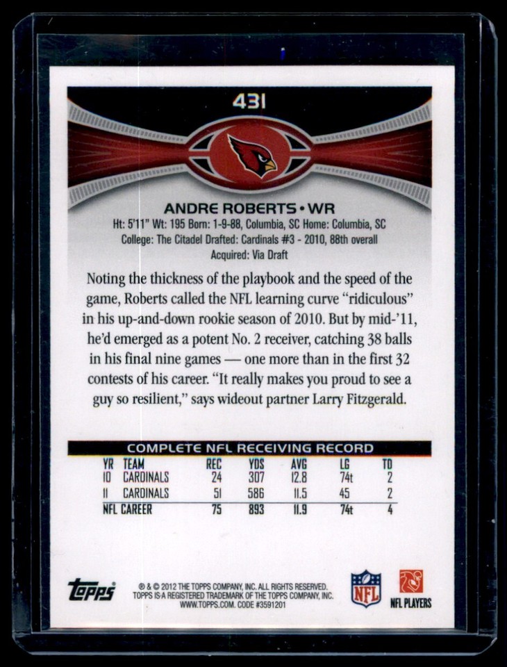2012 Topps Andre Roberts Arizona Cardinals #431 | eBay