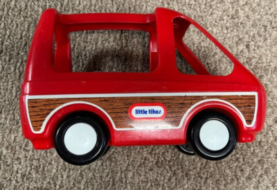 Vintage Little Tikes Red VAN dollhouse family wood panel MINIVAN USA ...