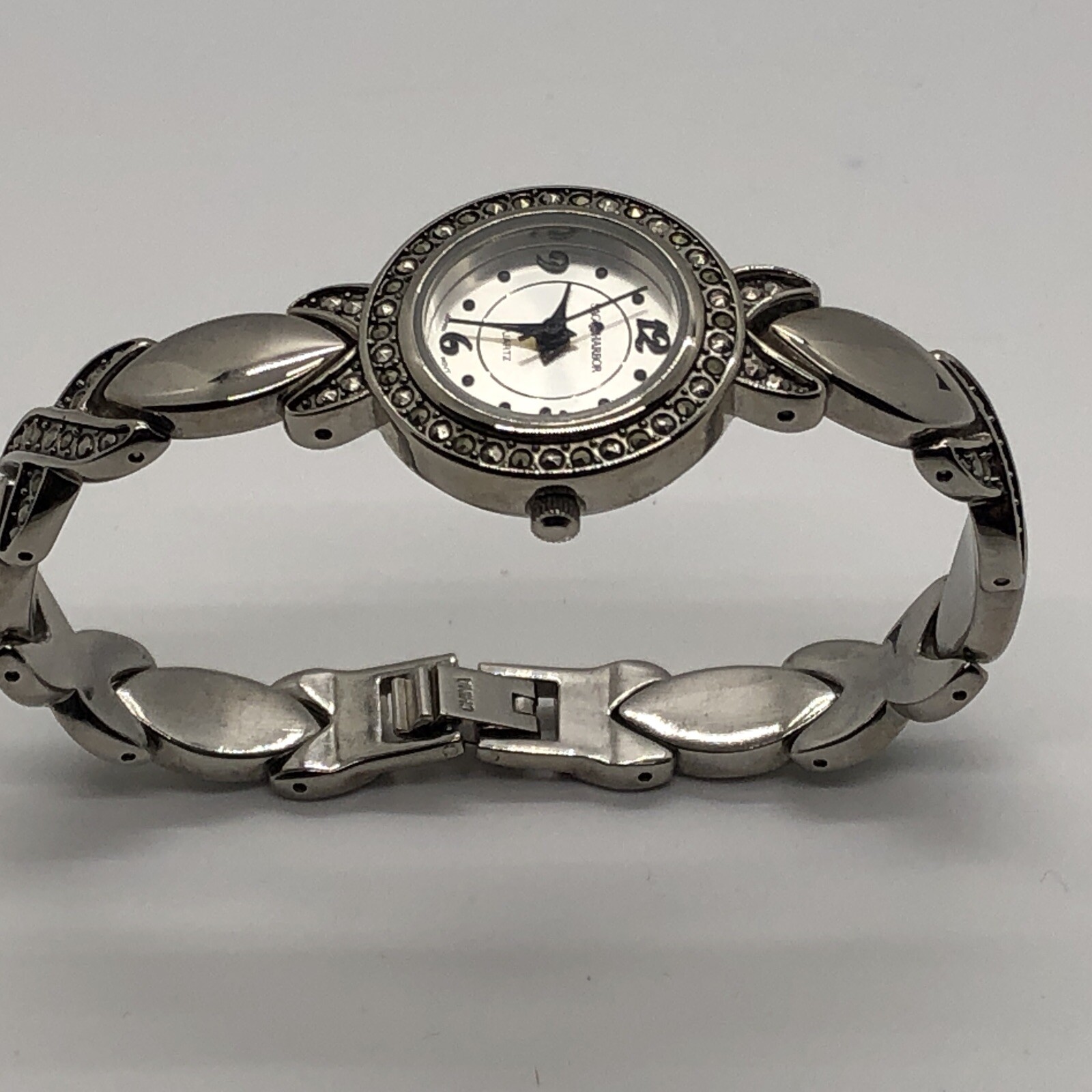 Sag Harbor Silvertone Ladies Quartz Watch ~ Black Stones ~ New Battery ...