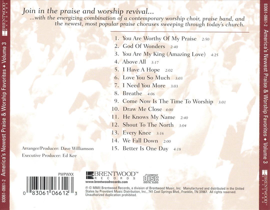 VARIOUS ARTISTS AMERICA'S NEWEST PRAISE AND WORSHIP FAVORITES, VOL. 3 ...