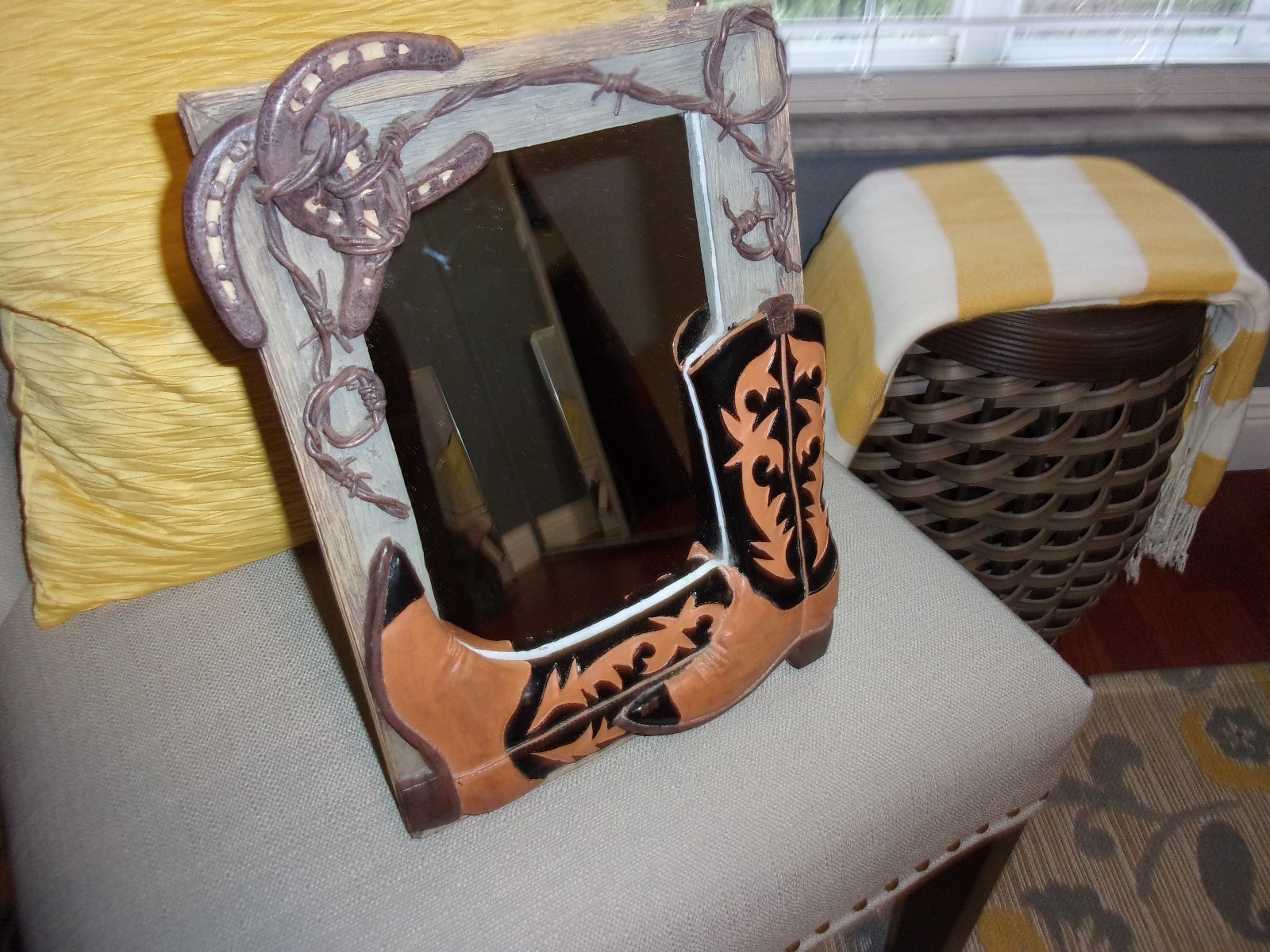 COUNTRY WESTERN STYLE MIRROR WITH COWBOY BOOTS 12 1/2 X 9 INCHES | eBay