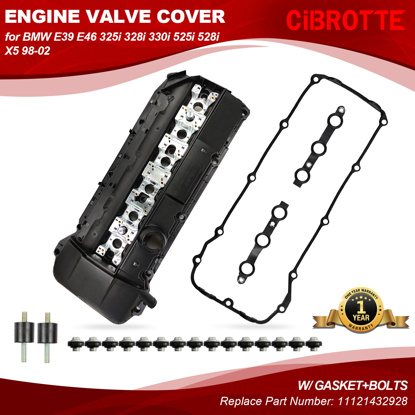 ⭐Fits 98-02 BMW E39 E60 525i E46 325i 330i X5 L6 Valve Cover w/ Gasket ...