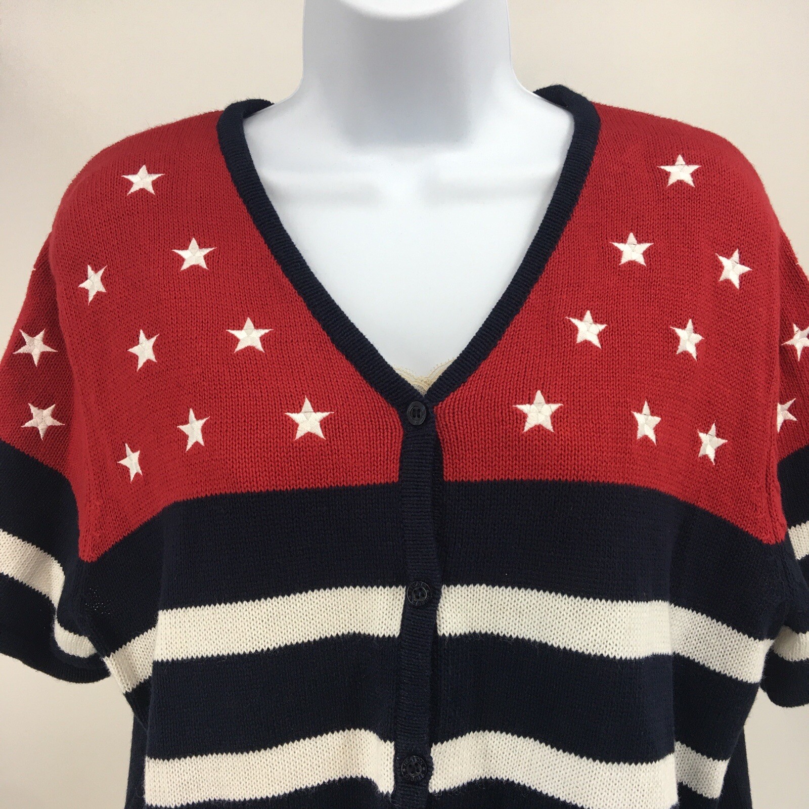 Grandma 80s Patriotic USA Flag Stars Stripes Caedigan… - Gem