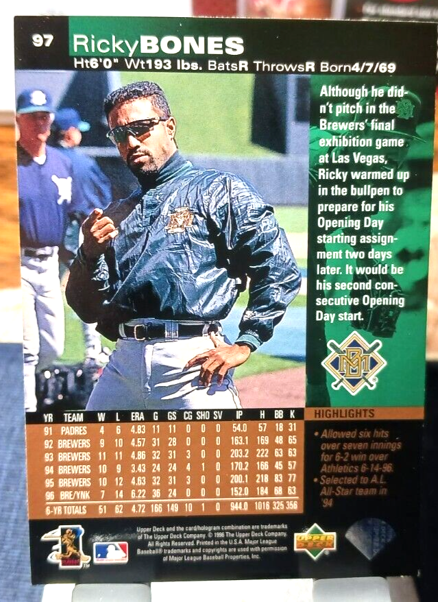 1997 Upper Deck - #97 Ricky Bones for sale online | eBay