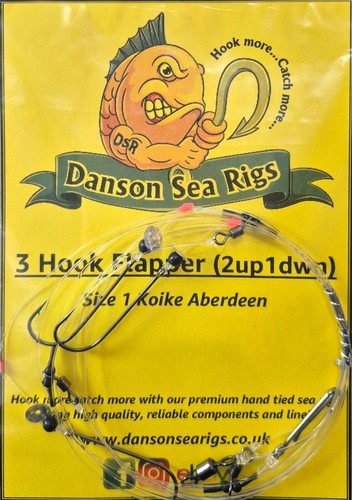 3 Hook Flapper (2up 1down) Size 1 Koike Aberdeen (4 Pack) Danson Sea ...