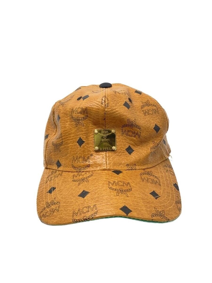 MCM Visetos Authentic Men's Hat Baseball Cap Brown Logo One Size ...