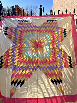 Handmade Holiday Native American Star Patchwork Cotton quilt top/topper ...