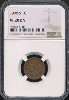 1908-S Indian Cent NGC VF 20 BN *Semi-Key Date* *Sharp Coin!* | eBay