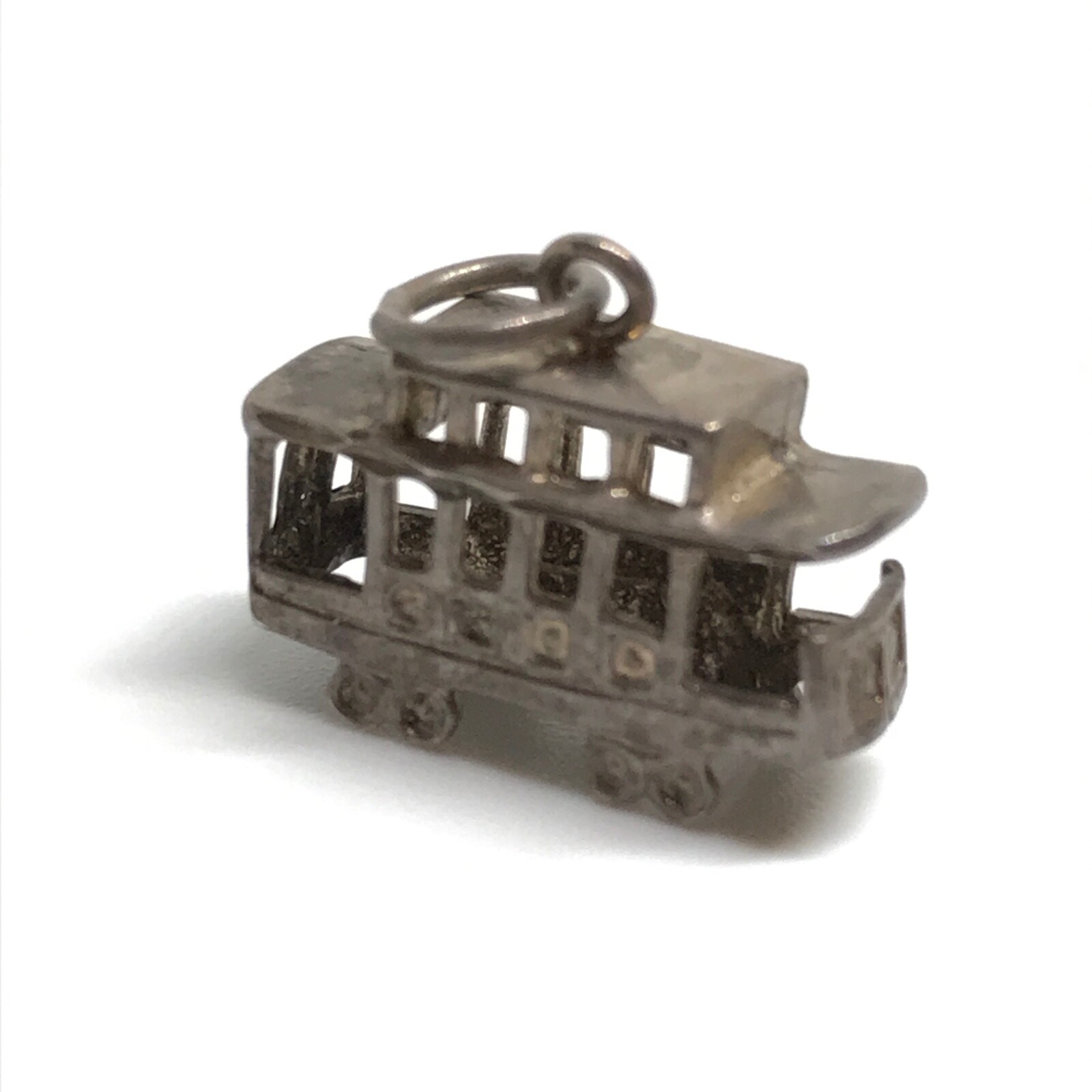 Vintage 925 Sterling Silver Trolleybus Charm Pendant - Gem