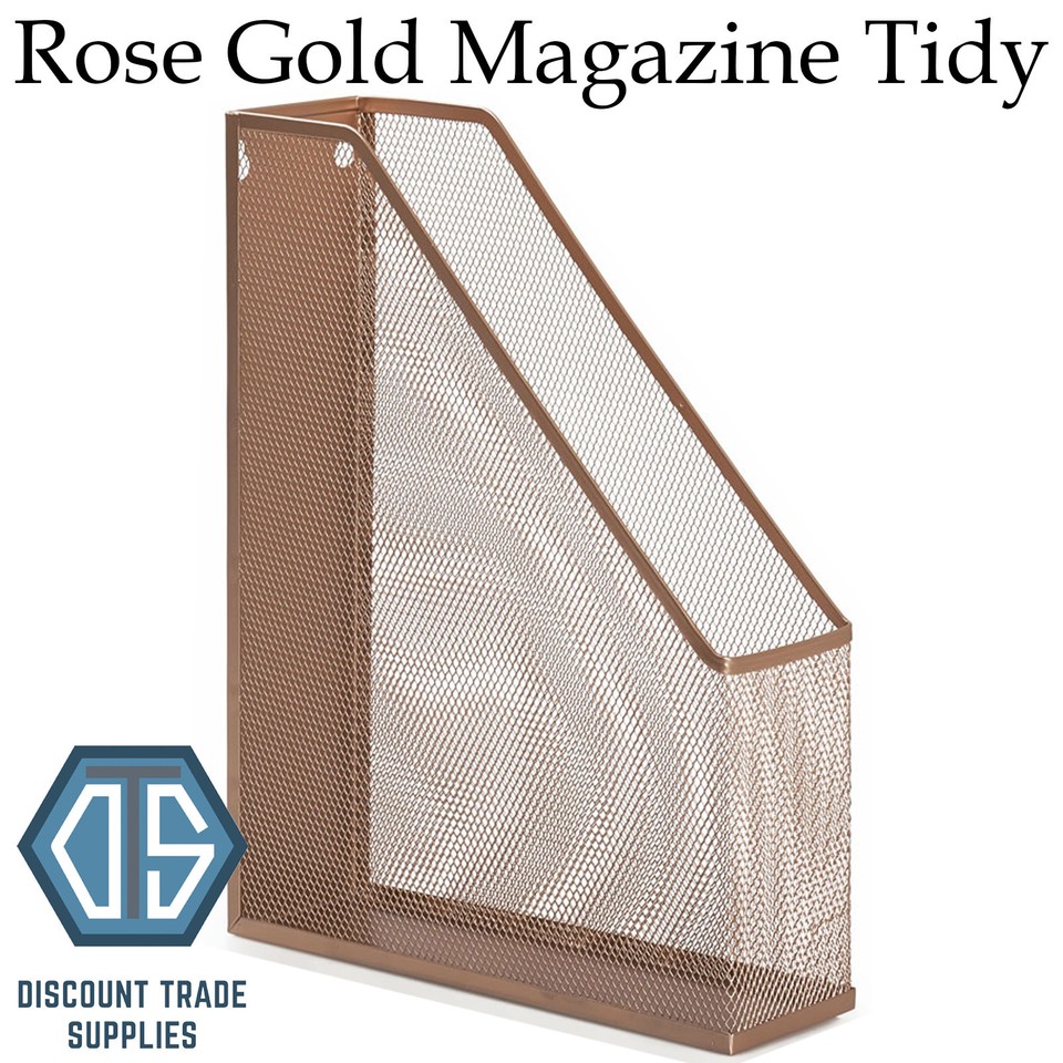 Rose Gold Copper Metal Wire Desk Organiser Office Pen Pot Paper Tray ...