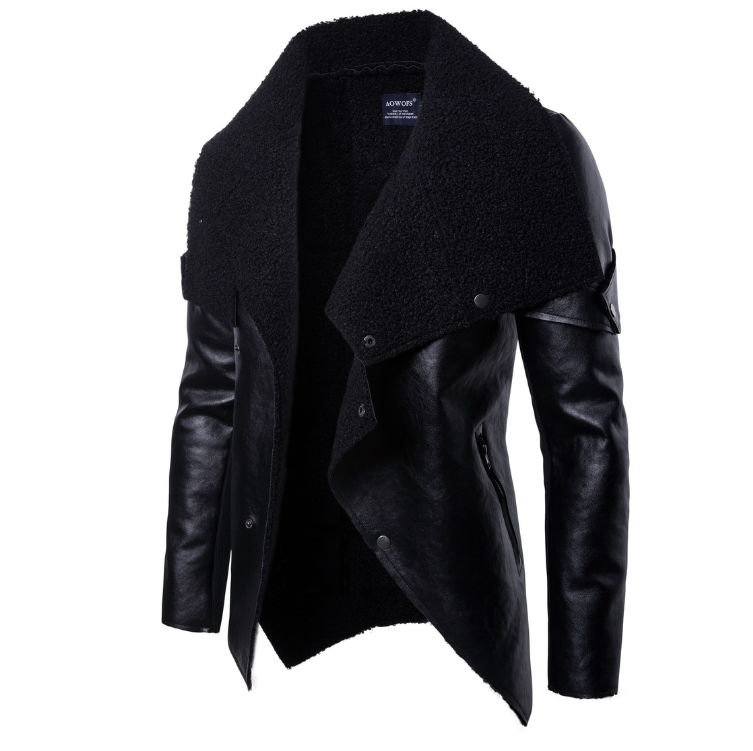 Men's Fashion Winter Thicken Fleece Motorcycle Irregular Jacket Slim ...