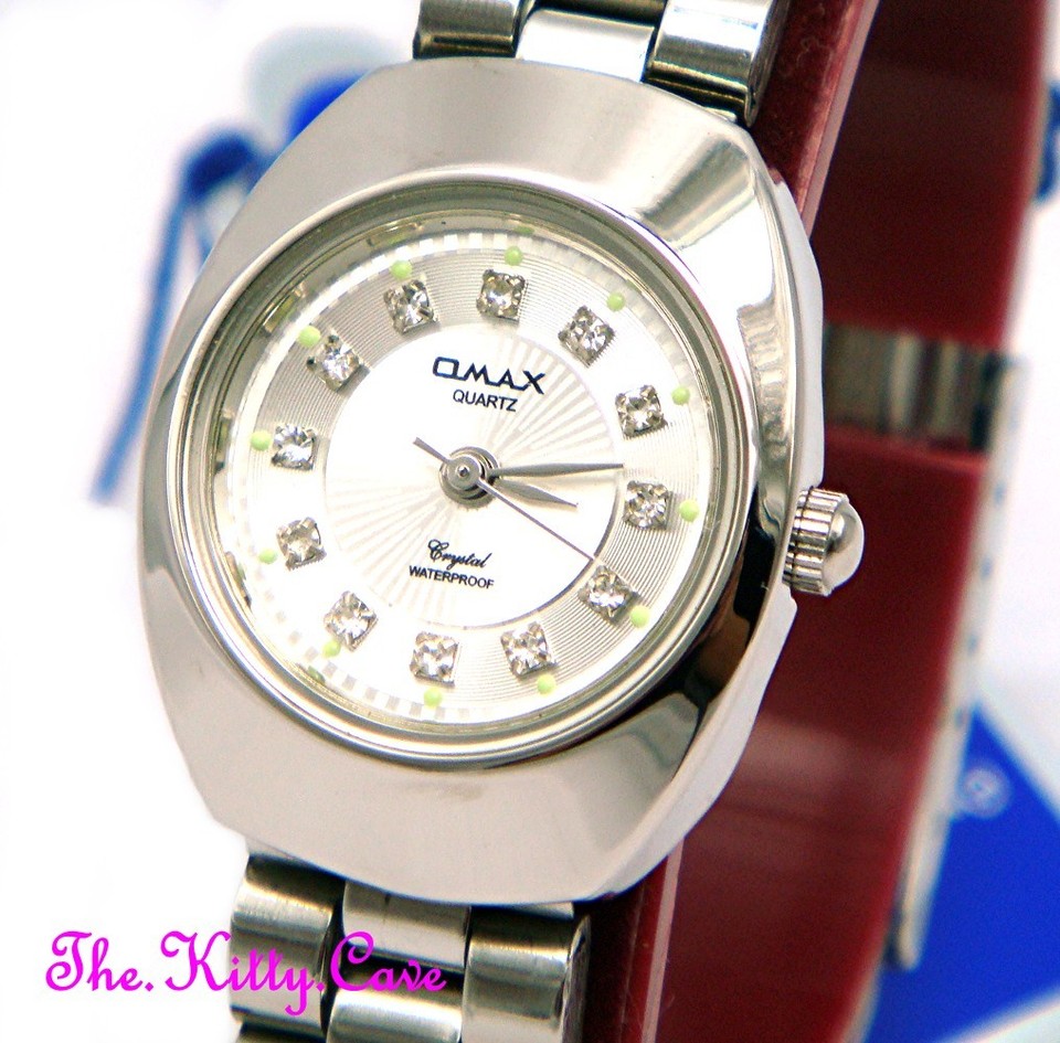 Designer Omax Waterproof Silver Rhodium Plate Ladies Crystal Dress ...