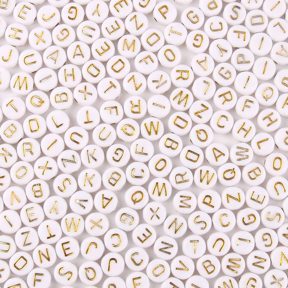 Acrylic Letter Beads Alphabet Gold Letters White round Bead, 4×7Mm ...