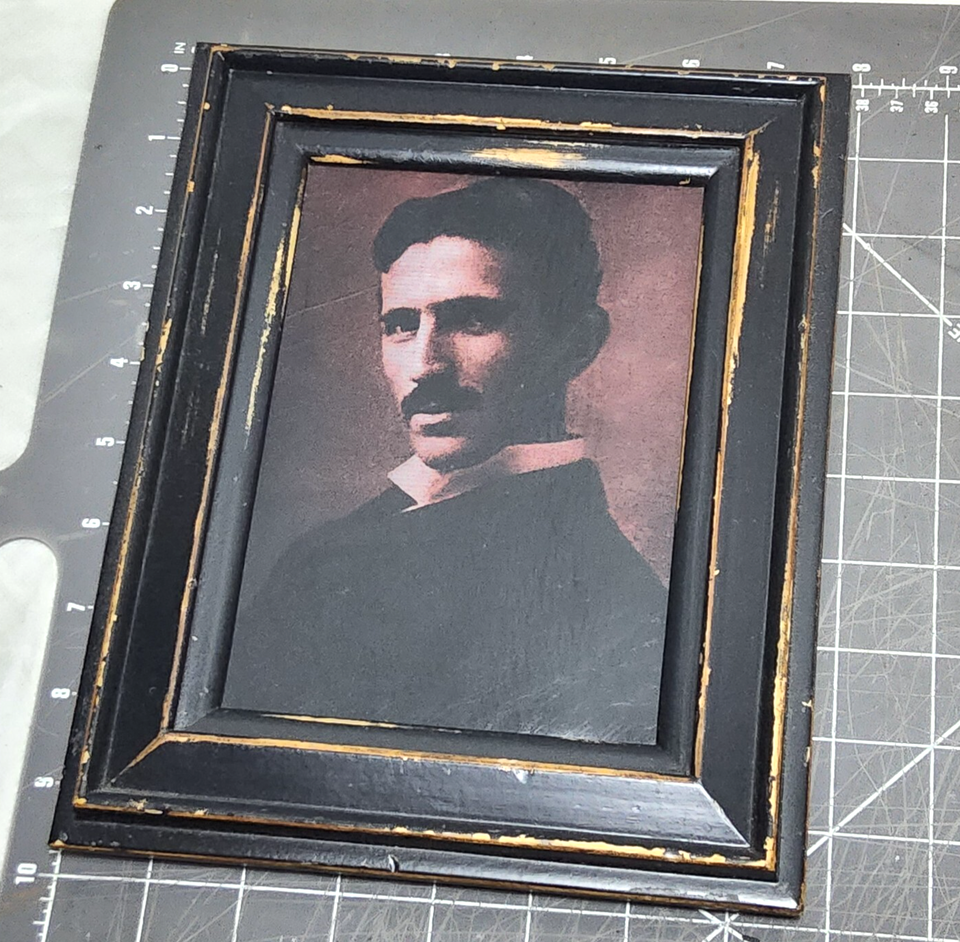 Laser Nikola Tesla leather etched custom portrait framed 5x7 coil ...