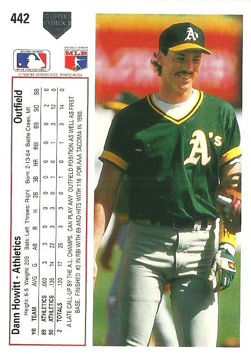 DANN HOWITT OAKLAND ATHLETICS #442 - UPPER DECK NM-MT 1991 | eBay