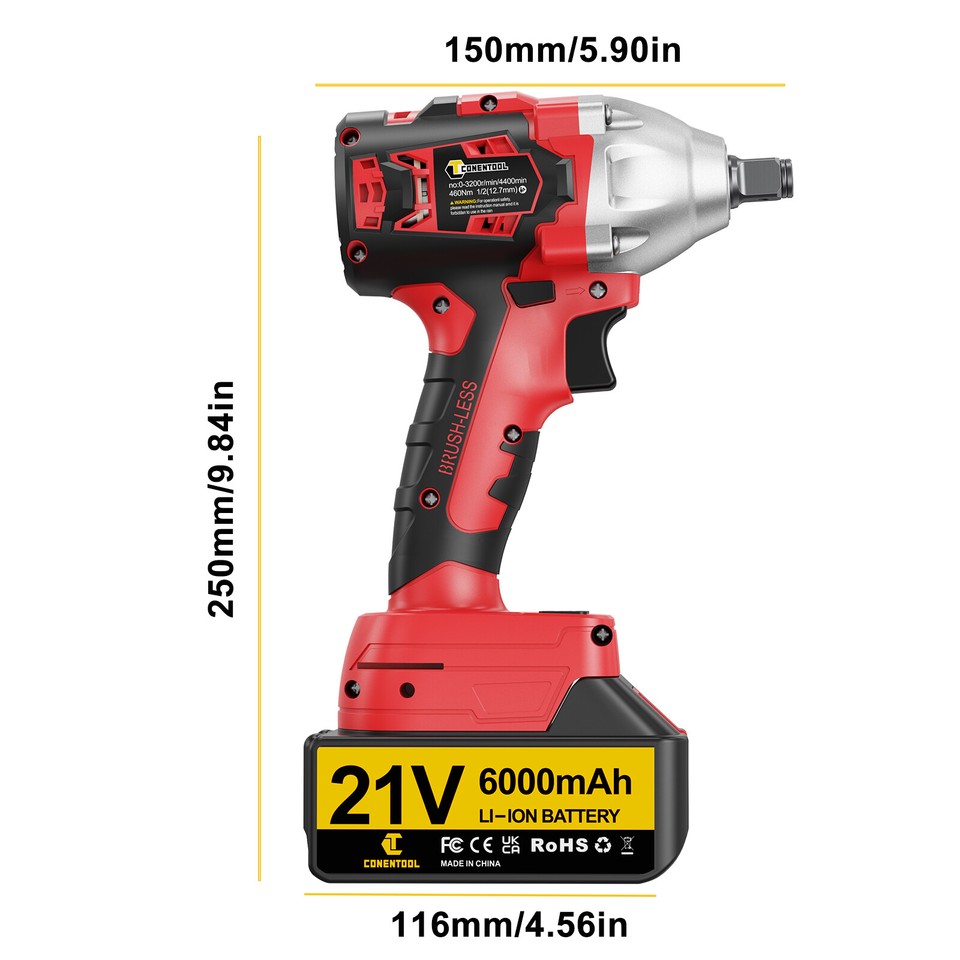 21V Cordless Impact Wrench 1/2"Driver Ratchet Rattle Nut Gun Set Red ...