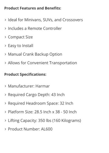 Harmar AL600 Hybrid wheelchair/scooter electric lift. SALE!!! | eBay