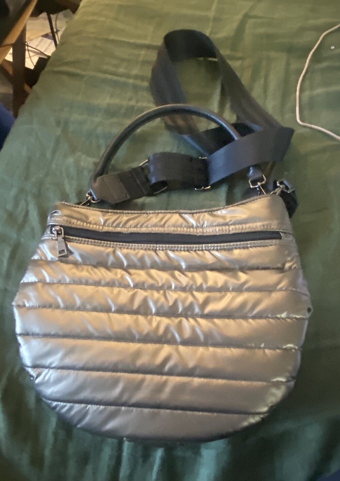 Think Rolyn "U" Puffer Messenger Bag Metallic Bronze Cognac Purse ...