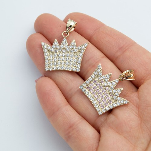Pendente A Corona Colorato E Lucido In Oro Giallo 10K 1 1/4" | eBay