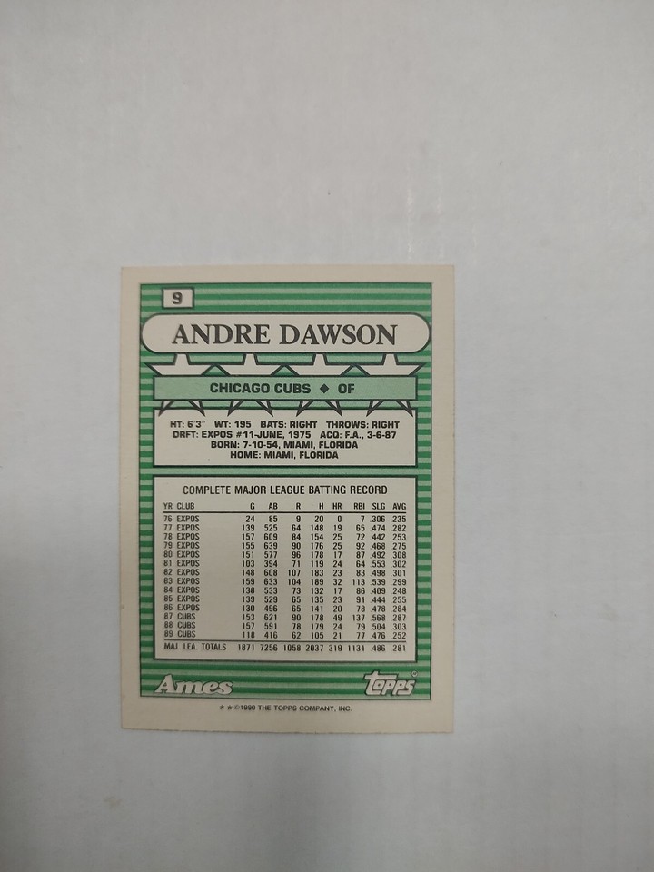 1990 Topps Ames All-Stars #9 Andre Dawson - Chicago Cubs (PWE) | eBay