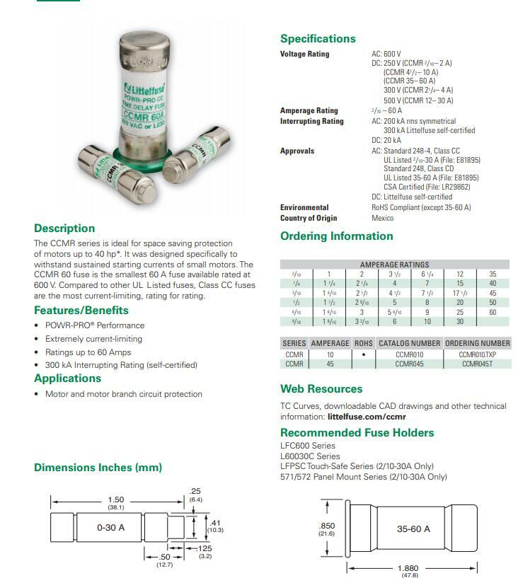 10pcs Littelfuse CCMR-20 (20A) 20 Amp 600V Time Delay Fuse 10*38 | eBay