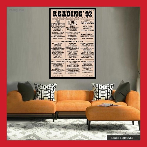 REPLIQUE RARE AFFICHE TOILE POSTER PHOTO CONCERT FESTIVAL READING 1992 ...