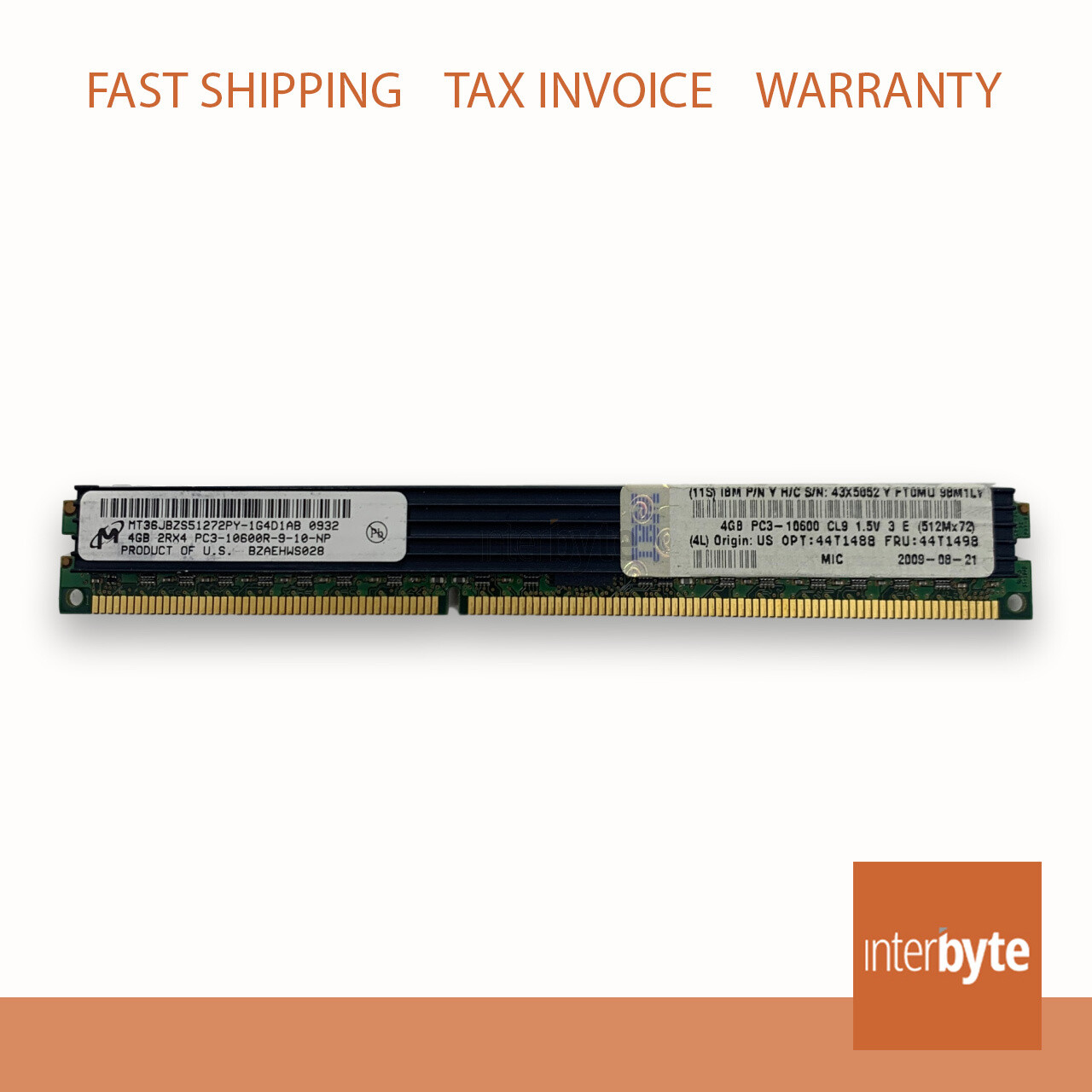 IBM 44T1498 4GB PC3-10600R 2Rx4 VLP 43X5052 44T1488 HMT351V7BMR4C-H9 | eBay