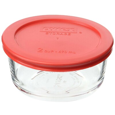 Pyrex Simply Store 7200 2-Cup Glass Storage Bowl w/ 7200-PC 2-Cup Red ...