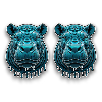 2x Small Hippo Hippopotamus Dripping Effect Animal Vinyl Sticker Decals ...