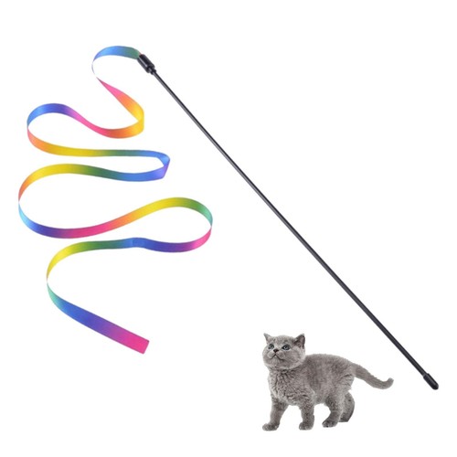4Pcs Cat Wand Interactive Toy Colorful Fabric Ribbon Rainbow Cat String ...
