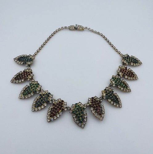 Hobe Vintage Gold Plated Red Blue & Green Glass Rhinestone Necklace | eBay