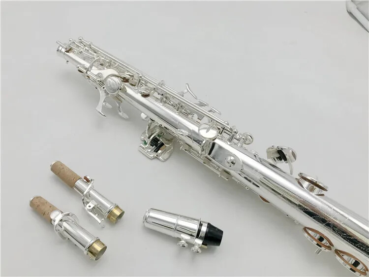 New Straight Pipe Soprano Saxophone Brass Silver 992 Plated B Flat Sax ...