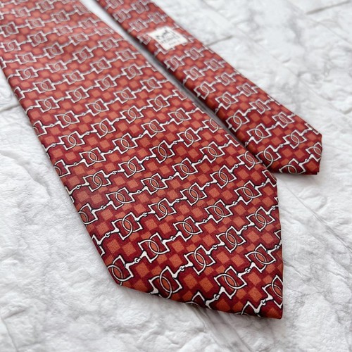 Hermes H Pattern Logo Tie Brown Orange Burgundy Cotton 138cm France | eBay