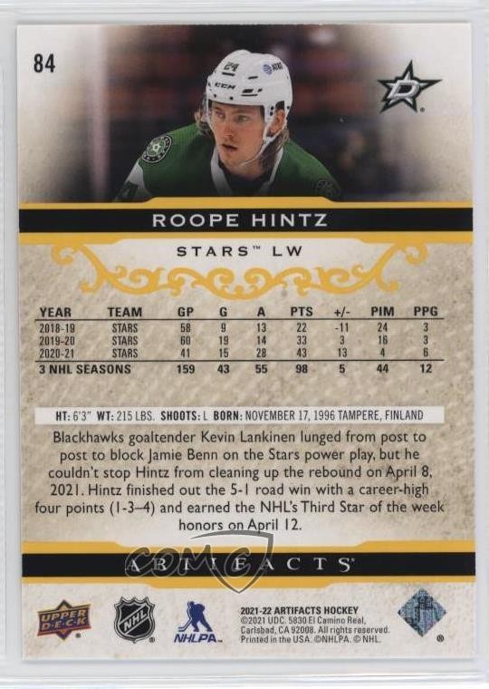2021-22 Upper Deck Artifacts Yellow /50 Roope Hintz #84 | eBay