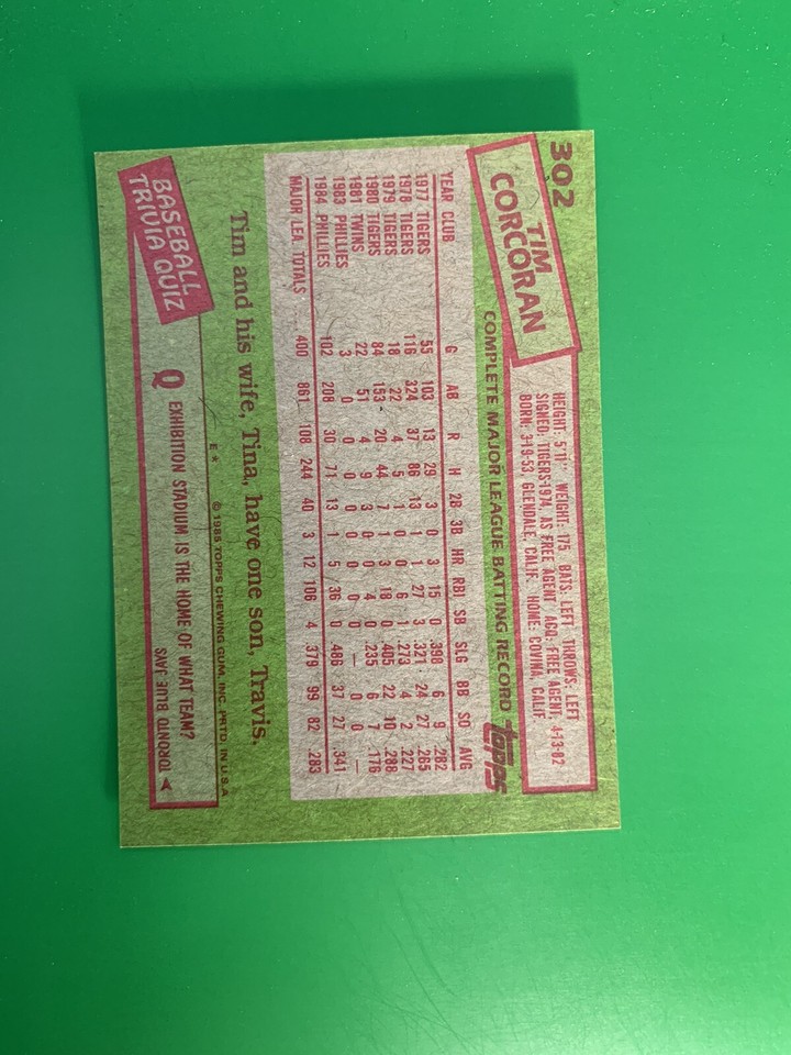1985 Topps Tim Corcoran #302 Philadelphia Phillies | eBay