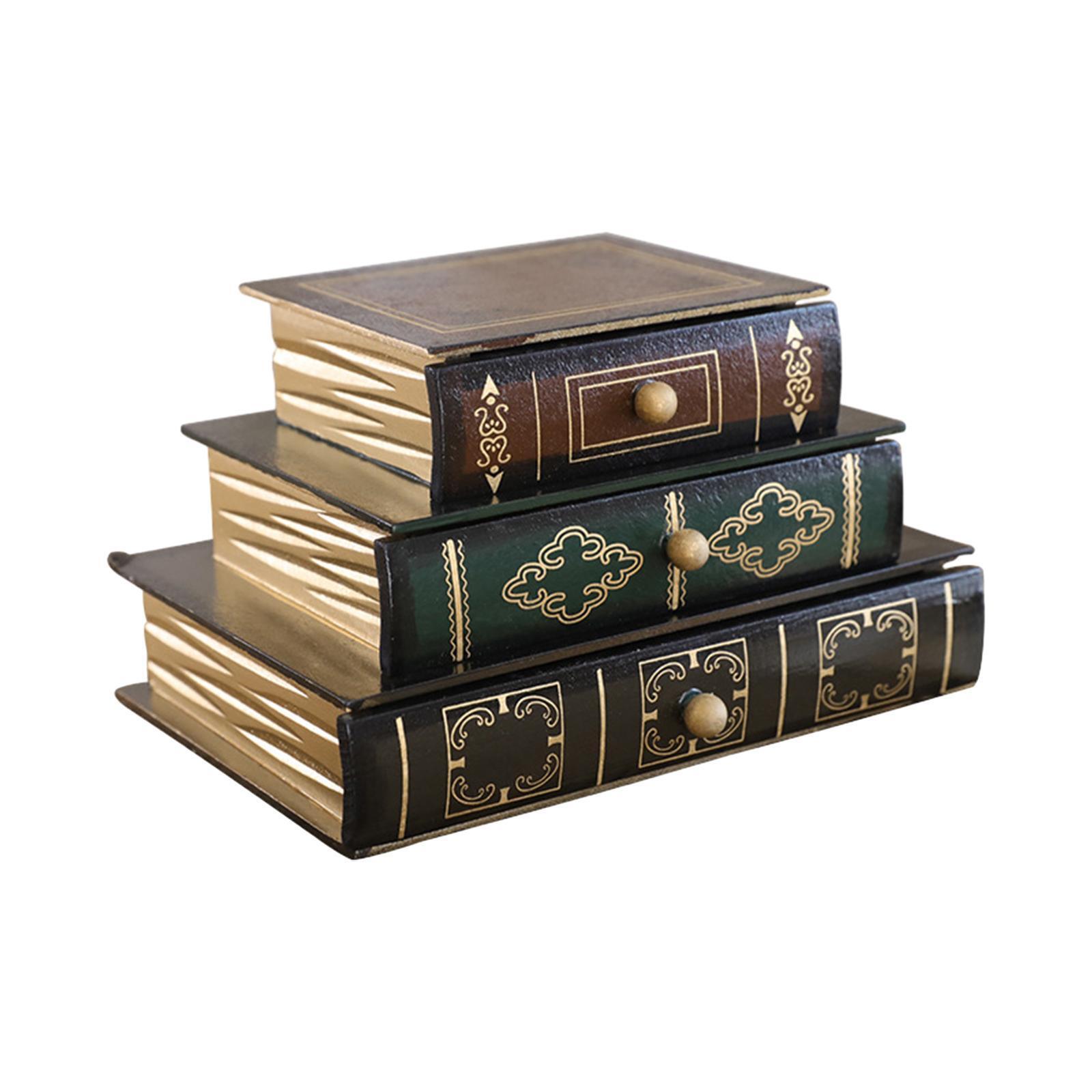 Book Shaped Storage Box Antique Book Decorations Wooden Trinket | eBay ...