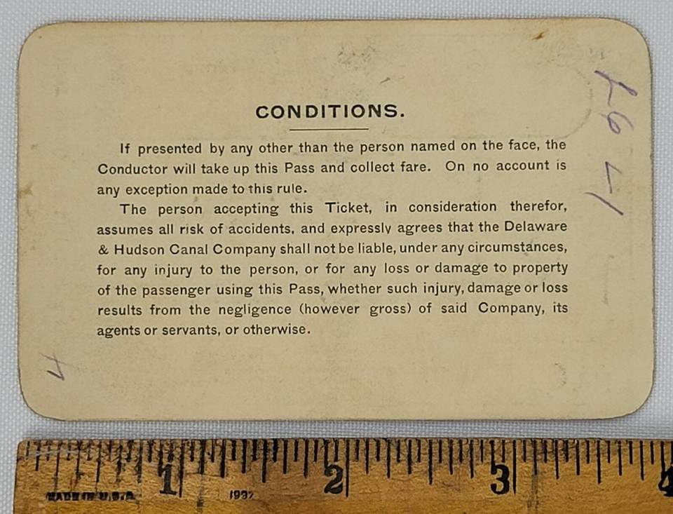Rare Antique Vtg Delaware Hudson Canal D&H Railway Ticket Stub Pass ...