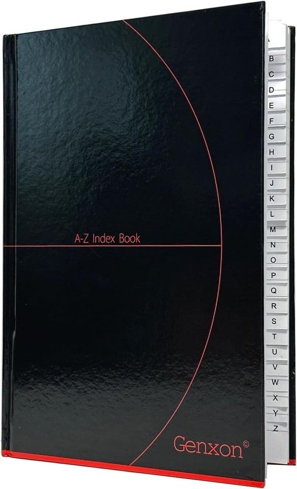 A5 Address Book A-Z Tabbed Index Black Hardback Paper Notebook Ruled ...