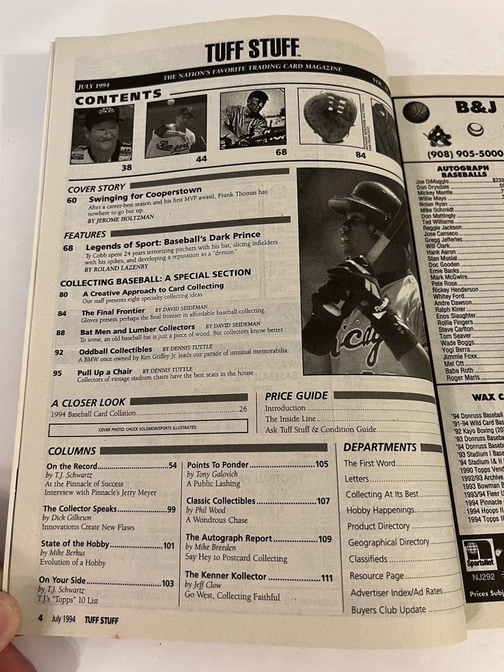 Tuff Stuff Magazine July 1994 Frank Thomas Chicago White Sox MLB ...