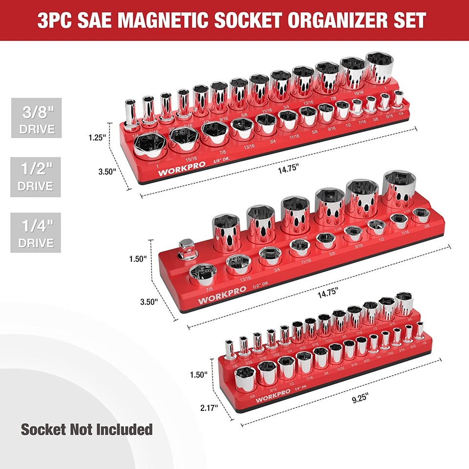 Magnetic Socket Organizer Storage Holder Tray 1/4