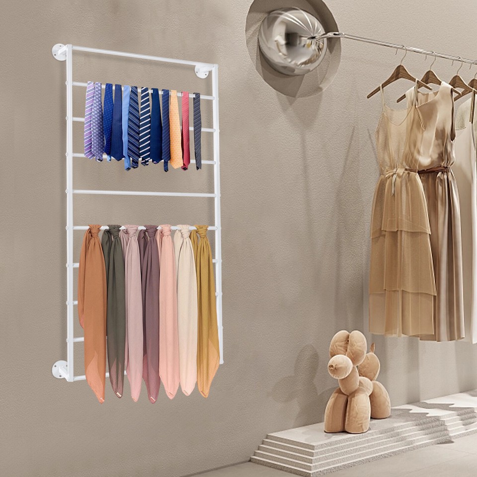 10 Tiers Iron Wall Mounted Scarf Rack Tie Display Rack Towels Storage ...