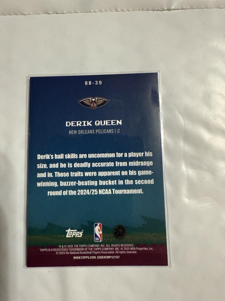 2025-26 Topps Basketball Derik Queen RC 8-Bit Ballers Insert Holo Foil ...