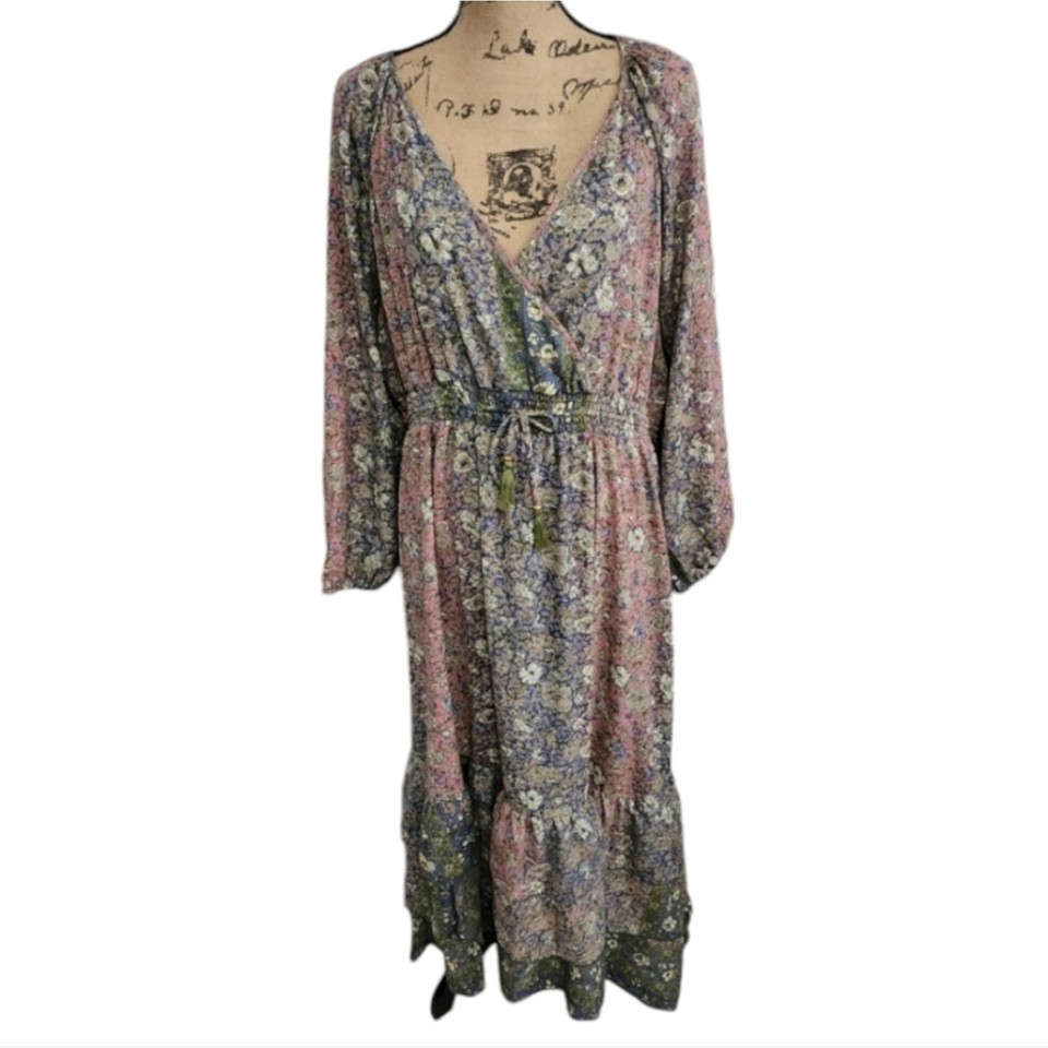 Revolve x Boemo boho floral ruffle maxi Peasant dress plus size 2X 3X ...