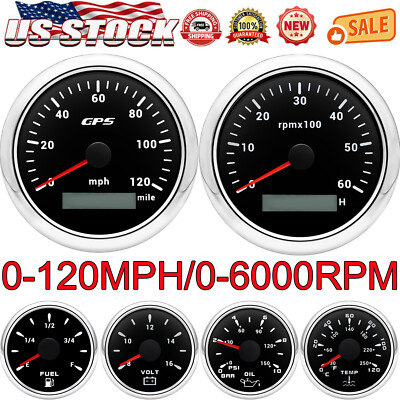 6 Gauge Set 85mm GPS Speedometer 120MPH Tacho 6000RPM&52mm Fuel Oil ...