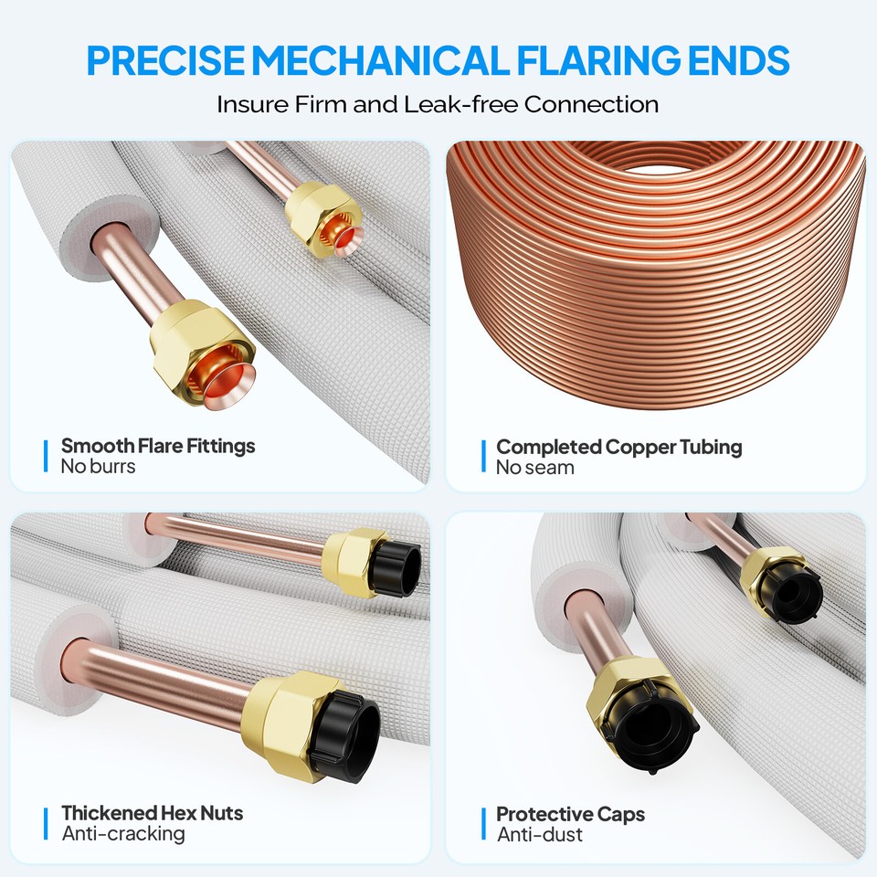 25-50FT Air Conditioner Copper Line Set, Line Tube Line Pipe with Nuts ...