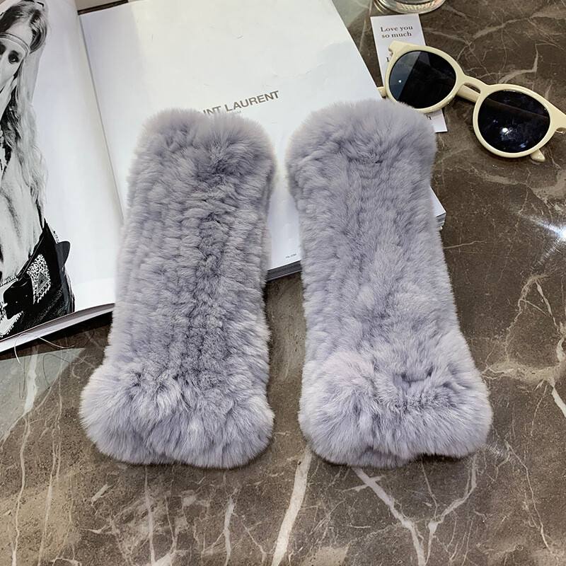 Real Rex Rabbit Fur Women's Gloves Mittens Girl Fingerless Wrist Warmer ...