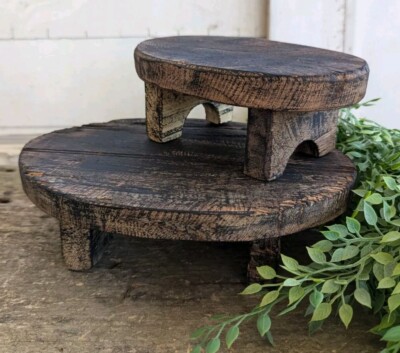 Set 2 RISER BLACKWASHED AGED BARN WOOD Table Shelf Stool Rustic ...
