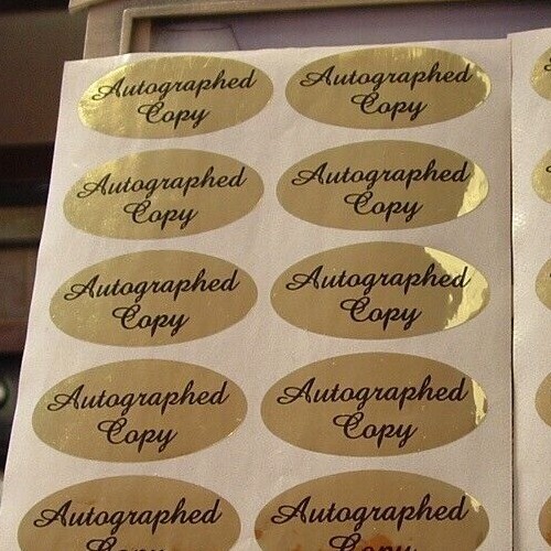 "Autographed Copy" Set of 36 Gold Foil Stickers Gold with Black Scroll ...